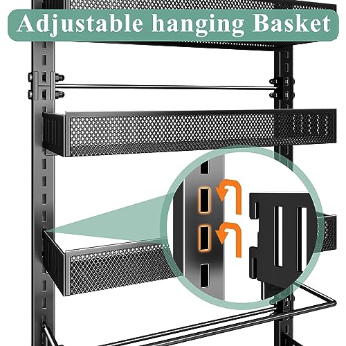 Spice Rack Over the Door Pantry Organizer - 6 Tier Metal Adjustable Hanging Spice Organization for Pantry, Space Saving Pantry Door Storage for Kitchen, Black