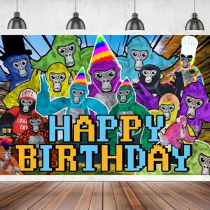 5x3ft gorilla game happy birthday banner, gorilla game birthday decorations for children happy birthday banner gorilla game party supplies photography background decorations