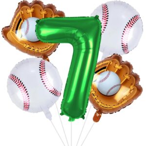 Baseball Balloons 7th Birthday Decorations for Boys, Baseball Birthday Party Decorations Baseball Sports Theme Birthday Party Supplies Favors 32Inch Foil Mylar Green Number 7 Balloon