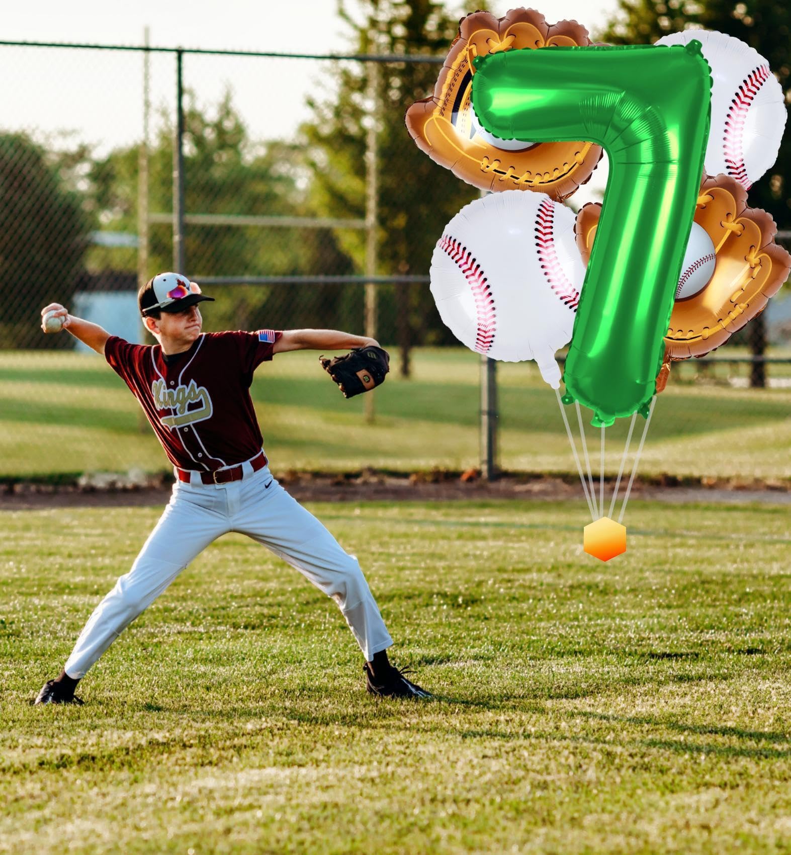 Baseball Balloons 7th Birthday Decorations for Boys, Baseball Birthday Party Decorations Baseball Sports Theme Birthday Party Supplies Favors 32Inch Foil Mylar Green Number 7 Balloon