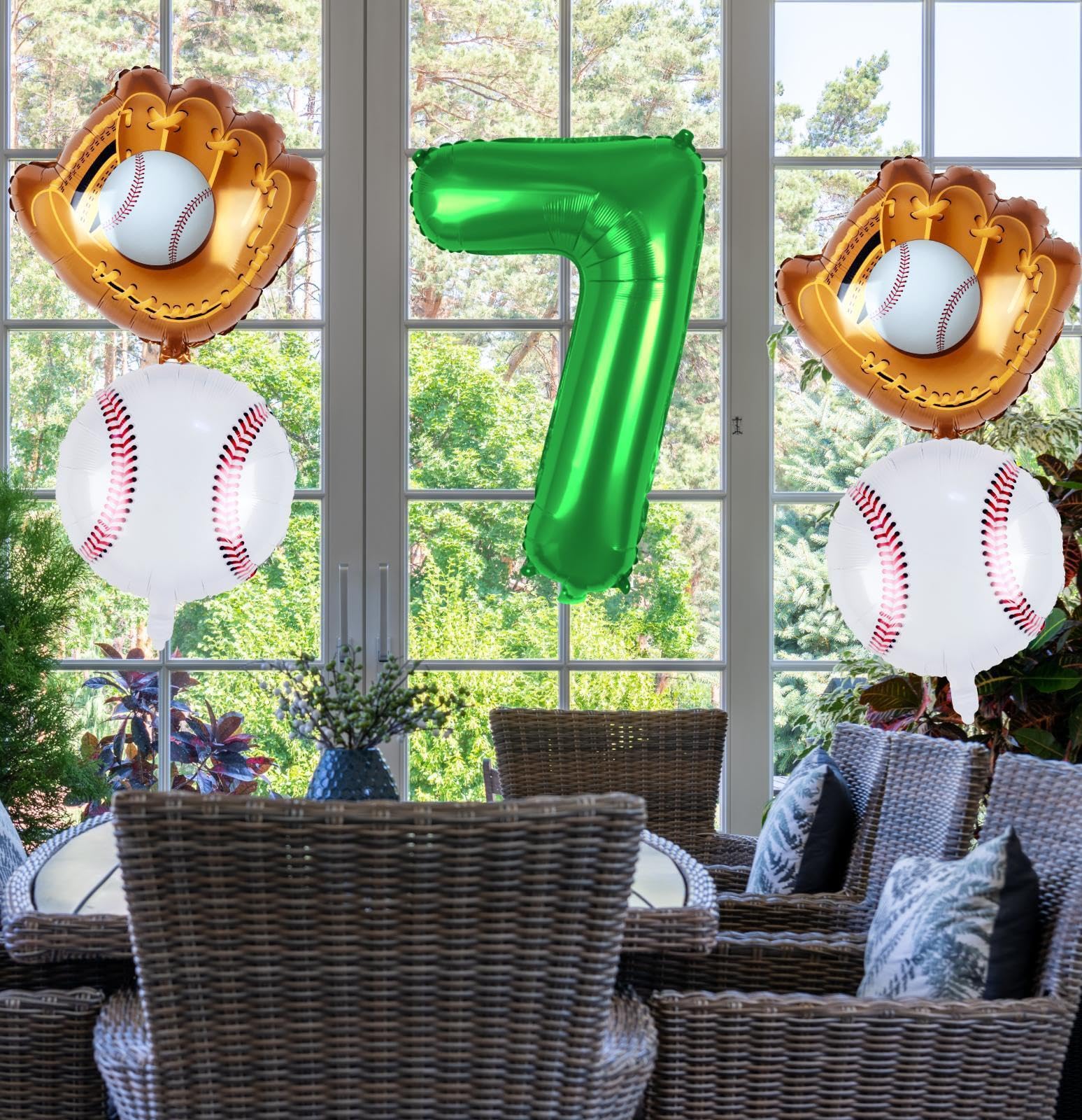 Baseball Balloons 7th Birthday Decorations for Boys, Baseball Birthday Party Decorations Baseball Sports Theme Birthday Party Supplies Favors 32Inch Foil Mylar Green Number 7 Balloon