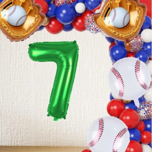 Baseball Balloons 7th Birthday Decorations for Boys, Baseball Birthday Party Decorations Baseball Sports Theme Birthday Party Supplies Favors 32Inch Foil Mylar Green Number 7 Balloon