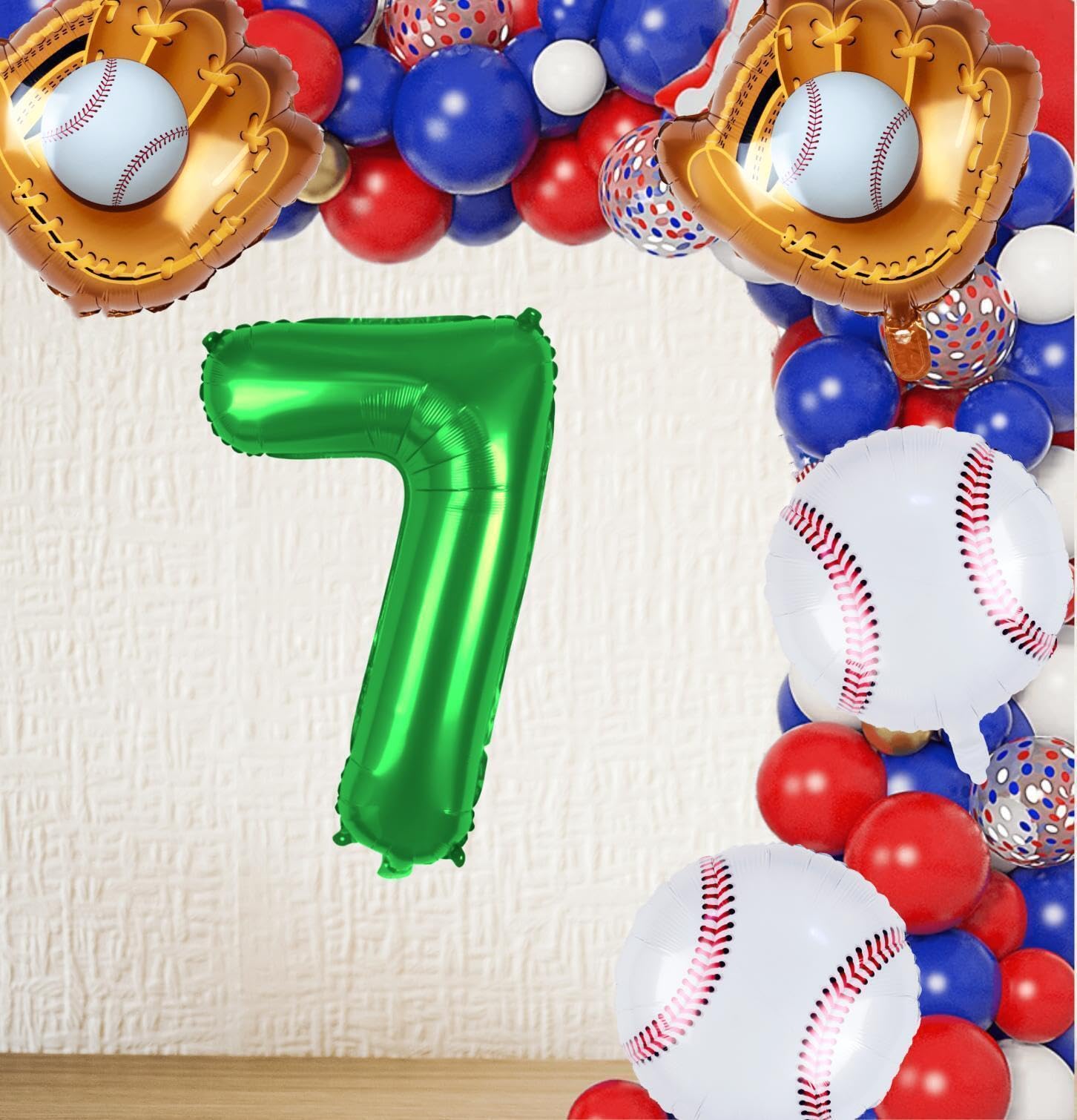 Baseball Balloons 7th Birthday Decorations for Boys, Baseball Birthday Party Decorations Baseball Sports Theme Birthday Party Supplies Favors 32Inch Foil Mylar Green Number 7 Balloon