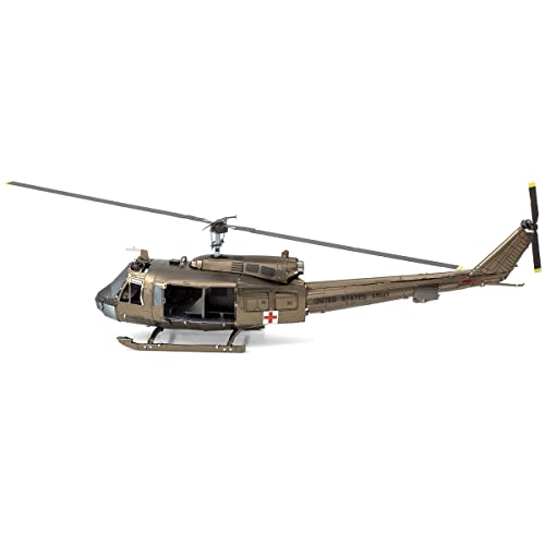 Fascinations Metal Earth UH-1 Huey Helicopter Color 3D Metal Model Kit Bundle with Tweezers