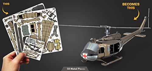 Fascinations Metal Earth UH-1 Huey Helicopter Color 3D Metal Model Kit Bundle with Tweezers