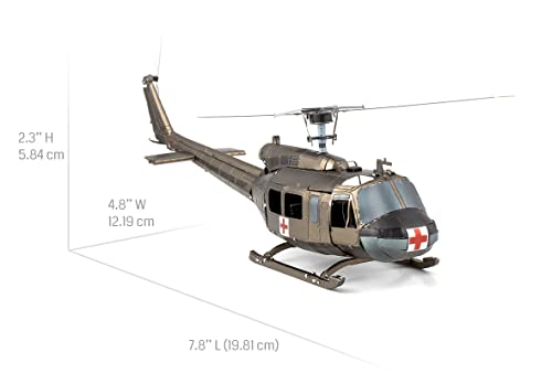 Fascinations Metal Earth UH-1 Huey Helicopter Color 3D Metal Model Kit Bundle with Tweezers