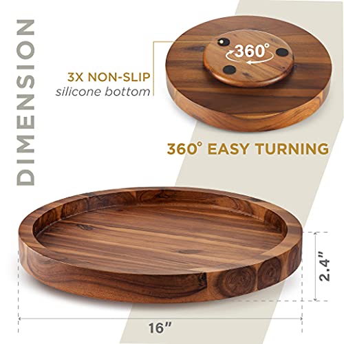 TIDITA 16" Acacia Lazy Susan Turntable for Table - Wooden Charcuterie Boards Cheese Board - Extra Large Lazy Susan Organizer - Kitchen Turntable for Cabinet, Pantry (16 Inch, Acacia)