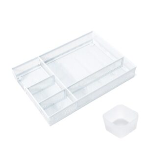 yfeen office desk drawer organizer tray, 5 grid mesh utensil drawer organizer for kitchen drawer silverware tray& 1 piece of plastic drawer organizer kitchen drawer multi-use storage box,white