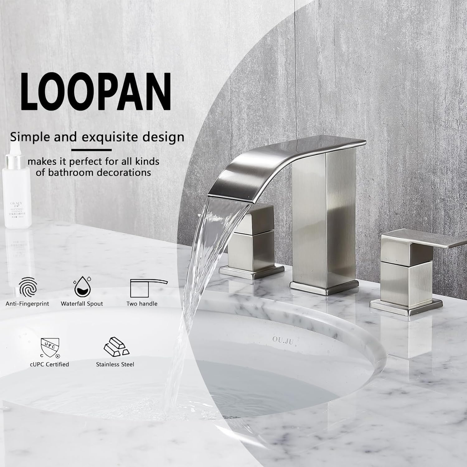 LOOPAN Bathroom Faucets for Sink 3 Hole, 8 Inch 2 Handles Widespread Bathroom Sink Faucet, Modern Bathroom Faucets with Pop-up Drain & cUPC Supply Lines