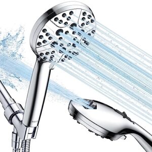 fasdunt high pressure shower head with handheld, 8-mode shower heads with 80" extra long stainless steel hose & adjustable bracket, built-in power wash to clean tub, tile & pets - chrome