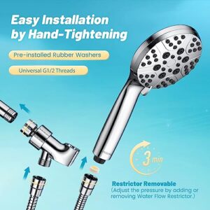 FASDUNT High Pressure Shower Head with Handheld, 8-mode Shower Heads with 80" Extra Long Stainless Steel Hose & Adjustable Bracket, Built-in Power Wash to Clean Tub, Tile & Pets - Chrome