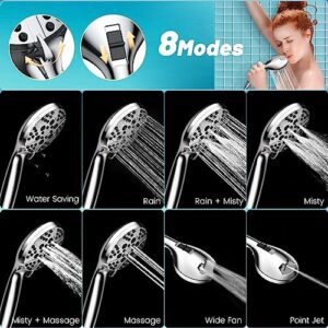 FASDUNT High Pressure Shower Head with Handheld, 8-mode Shower Heads with 80" Extra Long Stainless Steel Hose & Adjustable Bracket, Built-in Power Wash to Clean Tub, Tile & Pets - Chrome