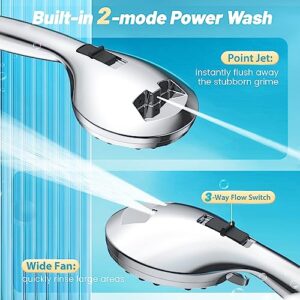 FASDUNT High Pressure Shower Head with Handheld, 8-mode Shower Heads with 80" Extra Long Stainless Steel Hose & Adjustable Bracket, Built-in Power Wash to Clean Tub, Tile & Pets - Chrome