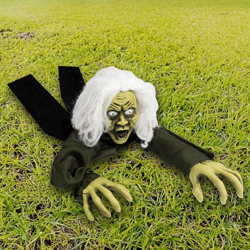 Hourleey Halloween Outdoor Decorations, Animated Zombie Groundbreaker Climbing Prop Halloween Decor with Lighted Eyes and Scary Sound for Graveyard Haunted House Indoor Lawn Yard