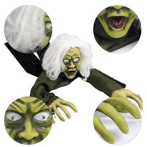 Hourleey Halloween Outdoor Decorations, Animated Zombie Groundbreaker Climbing Prop Halloween Decor with Lighted Eyes and Scary Sound for Graveyard Haunted House Indoor Lawn Yard