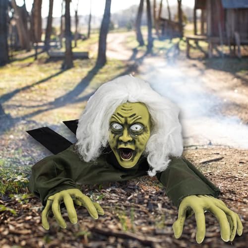 Hourleey Halloween Outdoor Decorations, Animated Zombie Groundbreaker Climbing Prop Halloween Decor with Lighted Eyes and Scary Sound for Graveyard Haunted House Indoor Lawn Yard