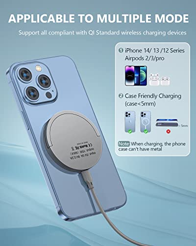 【UV-Coating】 Magnetic Wireless Charger,Qi-Certified Wireless Charging Pad Mag-Safe Charger Compatible with iPhone 14/14 Plus/14 Pro/14 Pro Max, iPhone 13/13 Pro/13 Pro Max/13 Mini, Mag Charging Grey