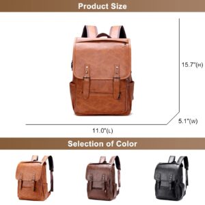 Men's Business Travel Backpack Vintage PU Leather Large Capacity Bookbag 15.6 inch Laptop Daypacks (B/Brown)