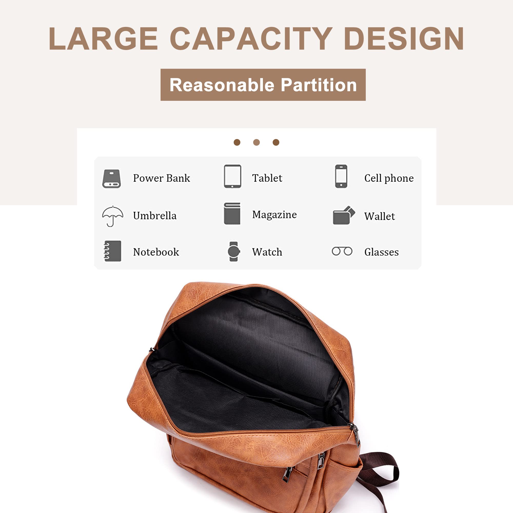 Men's Business Travel Backpack Vintage PU Leather Large Capacity Bookbag 15.6 inch Laptop Daypacks (B/Brown)