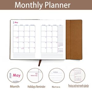 2024 Weekly Planner - Annual Weekly & Monthly Agenda Planner with Monthly Tabs, Jan - Dec 2024, Leather Cover, Thick Paper, A5 Calendar 5.9" x 8.26" (Weekly-Blue)