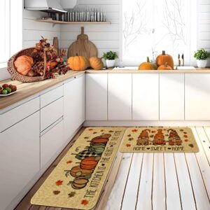 KORVITA Fall Kitchen Rugs - 2 Piece Thanksgiving Day Pumpkin Kitchen Mats The Kitchen is The Heart of The Home Non-Slip Rugs Home Sweet Home Decoration Doormat (17" x 29" + 17" x 47")