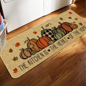 KORVITA Fall Kitchen Rugs - 2 Piece Thanksgiving Day Pumpkin Kitchen Mats The Kitchen is The Heart of The Home Non-Slip Rugs Home Sweet Home Decoration Doormat (17" x 29" + 17" x 47")