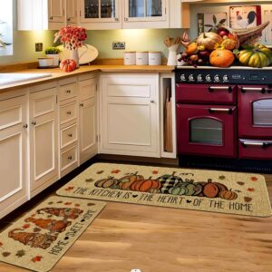 KORVITA Fall Kitchen Rugs - 2 Piece Thanksgiving Day Pumpkin Kitchen Mats The Kitchen is The Heart of The Home Non-Slip Rugs Home Sweet Home Decoration Doormat (17" x 29" + 17" x 47")