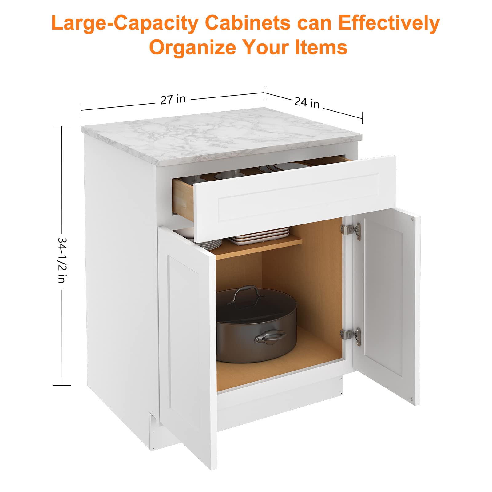 ROOMTEC Kitchen Base Cabinets, Sideboard Storage Cabinet, Entryway Cabinet with Soft Closing Doors 27" W X 24" D X 34-1/2"H