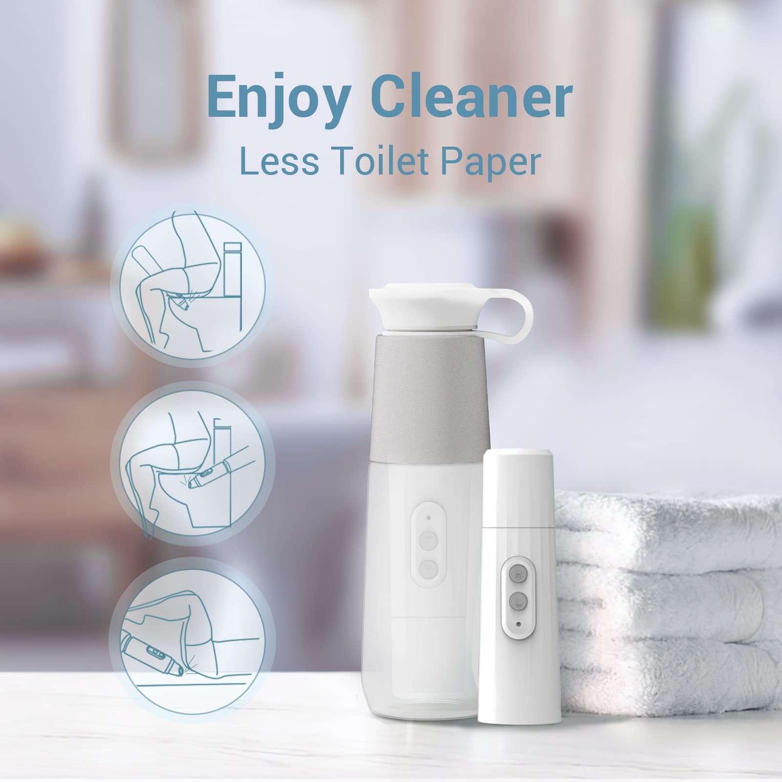 EVAWOO Portable Bidet Sprayer Automatic, Handheld Personal Electric Portable Bidets Toilet Sprayer Bidet IPX7 Waterproof Upside Down Bottle Squirter for Travel, RV Camp, Women Men, USB Rechargeable