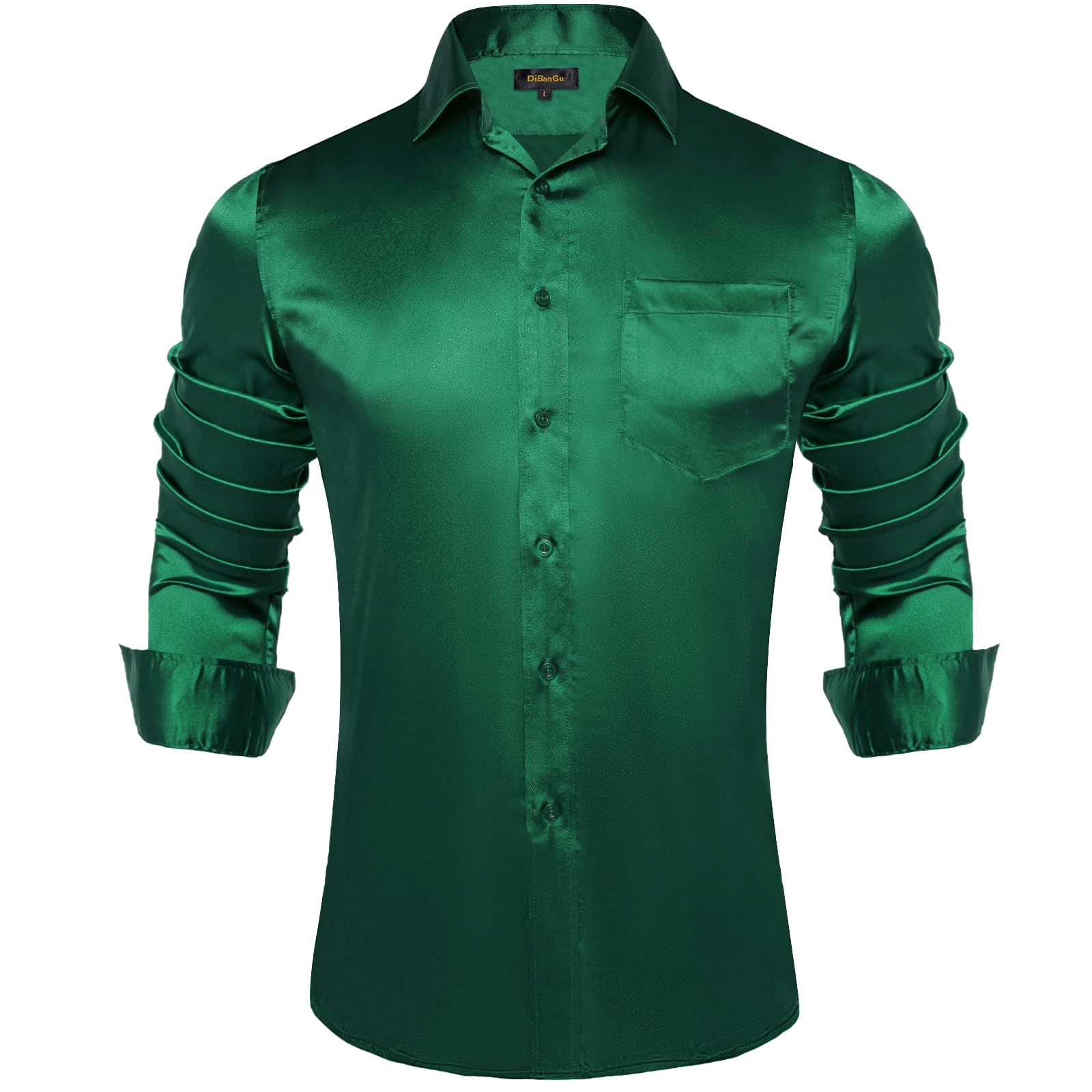 DiBanGu Shiny Green Button Down Dress Shirts for Men Fashion Long Sleeve Wrinkle-Free Emerald Green Shirts Dance Prom Shirts