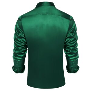 DiBanGu Shiny Green Button Down Dress Shirts for Men Fashion Long Sleeve Wrinkle-Free Emerald Green Shirts Dance Prom Shirts