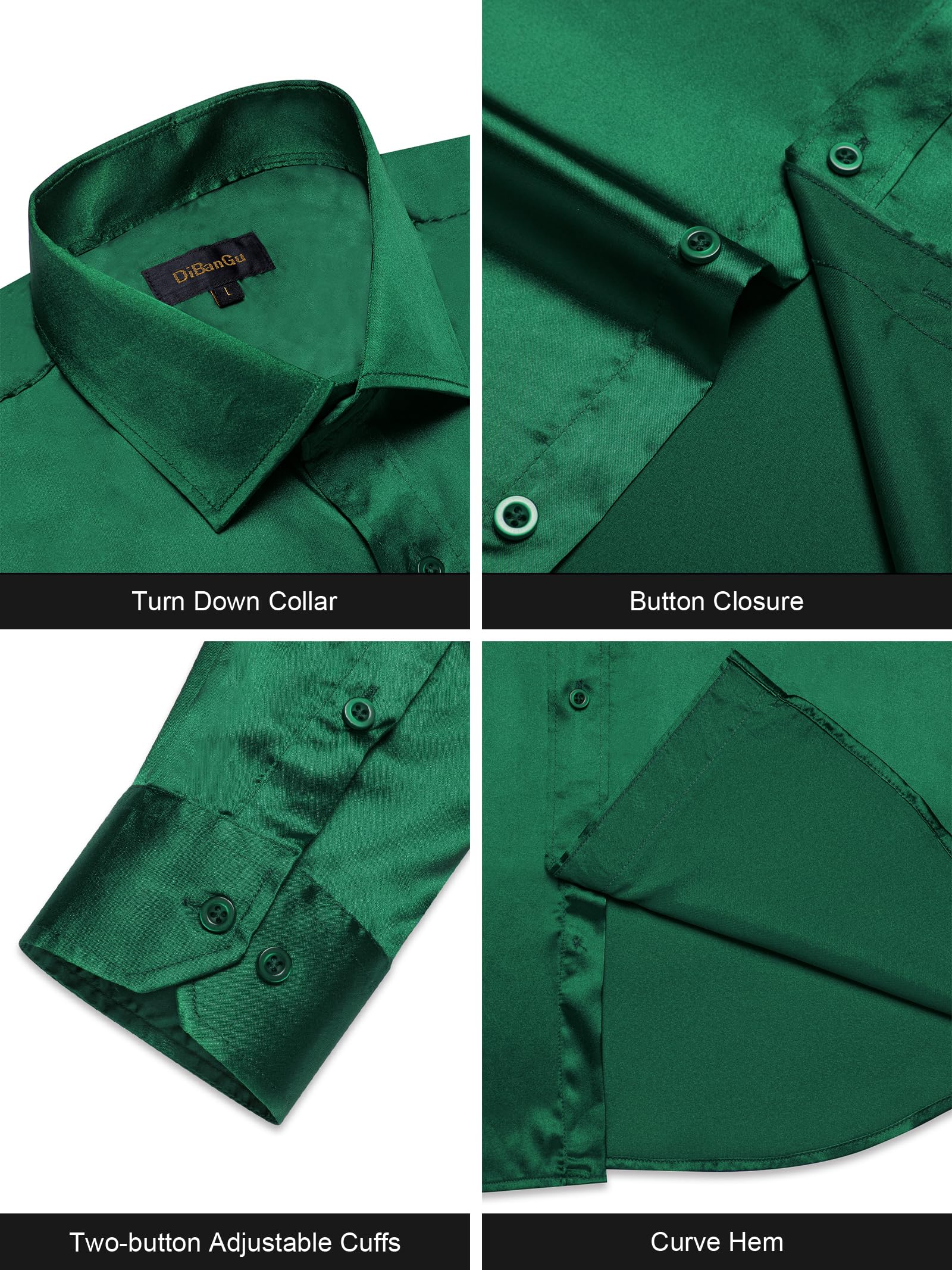 DiBanGu Shiny Green Button Down Dress Shirts for Men Fashion Long Sleeve Wrinkle-Free Emerald Green Shirts Dance Prom Shirts