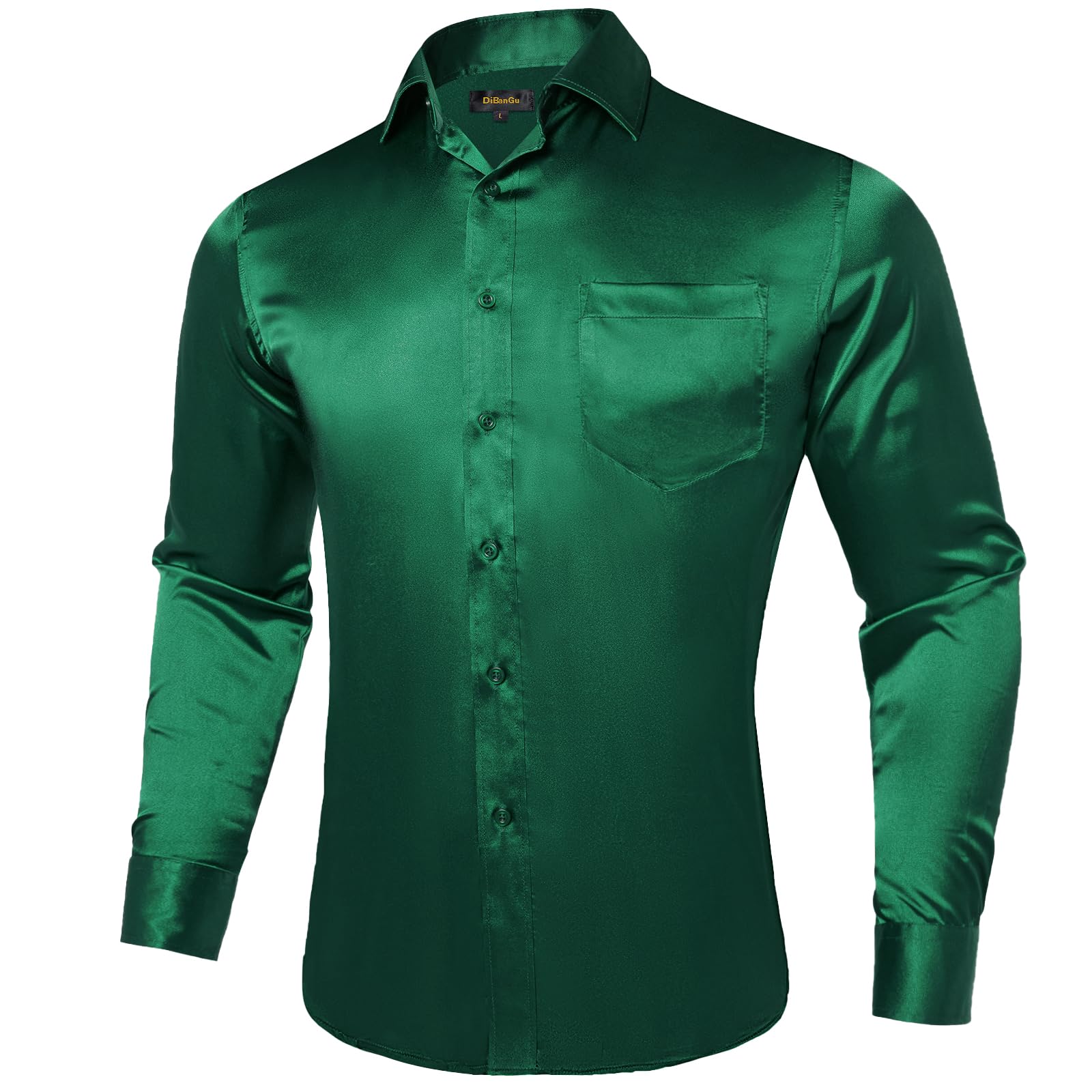 DiBanGu Shiny Green Button Down Dress Shirts for Men Fashion Long Sleeve Wrinkle-Free Emerald Green Shirts Dance Prom Shirts