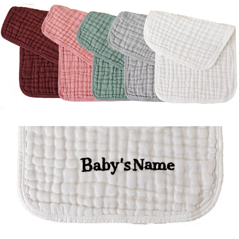 DANCEBEAR Personalized Muslin Burp Cloths 100% Cotton Baby Washcloths for Boy Girl Baby Essentials 6 Layers Extra Absorbent and Soft Baby Rags for Newborn Registry (20" X10")