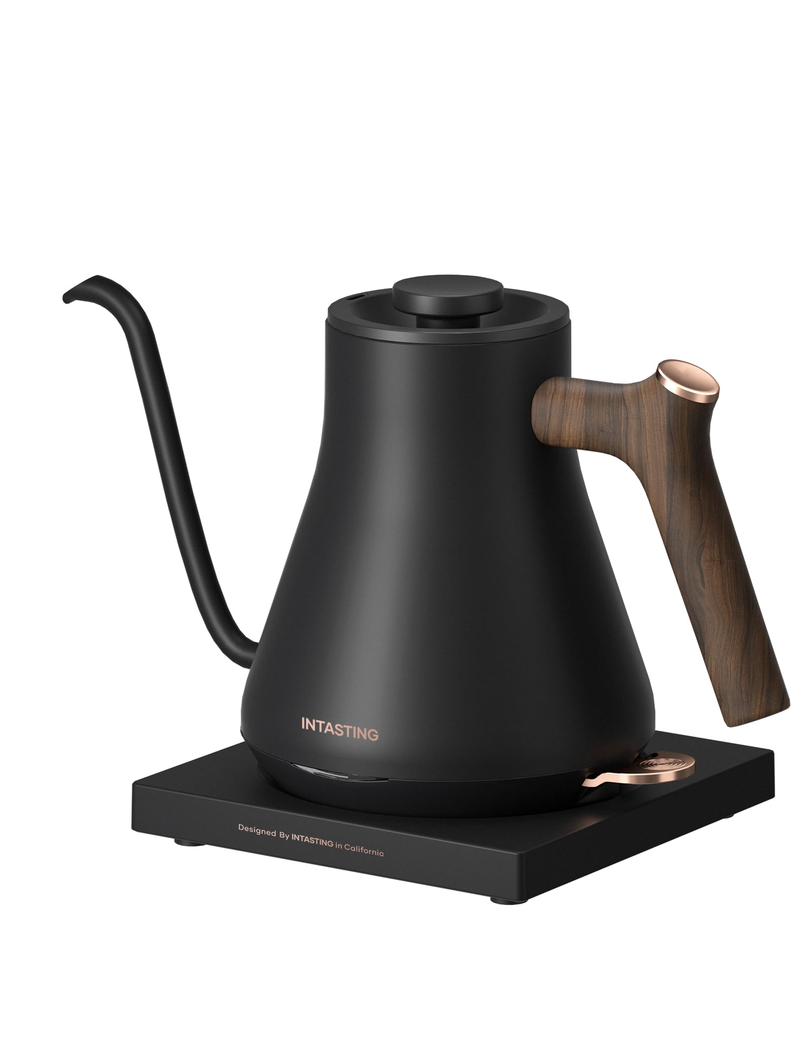 Gooseneck Electric Kettle INTASTING Fast Boiling Hot Water, Pour-over Coffee & Tea, 100% Stainless Steel, 0.9L/30oz, Auto Shut-Off & Boil Dry Protection, Matte Black with Dark Brown Wood Handle