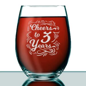 JohnPartners993 Cheers To 3 Years Wine Glass - Etched Sayings - Gift To Celebrate Wedding - Business - Or Work Anniversary - Gift For Him Her Couple