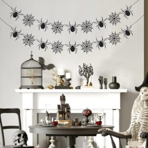 2 PCS Halloween Banner Halloween Garland, Black Glitter Spiderweb Garland- Halloween Party Decorations, Halloween Spider Decor, Hanging Spider Web Banner Decor, Halloween Party Supplies