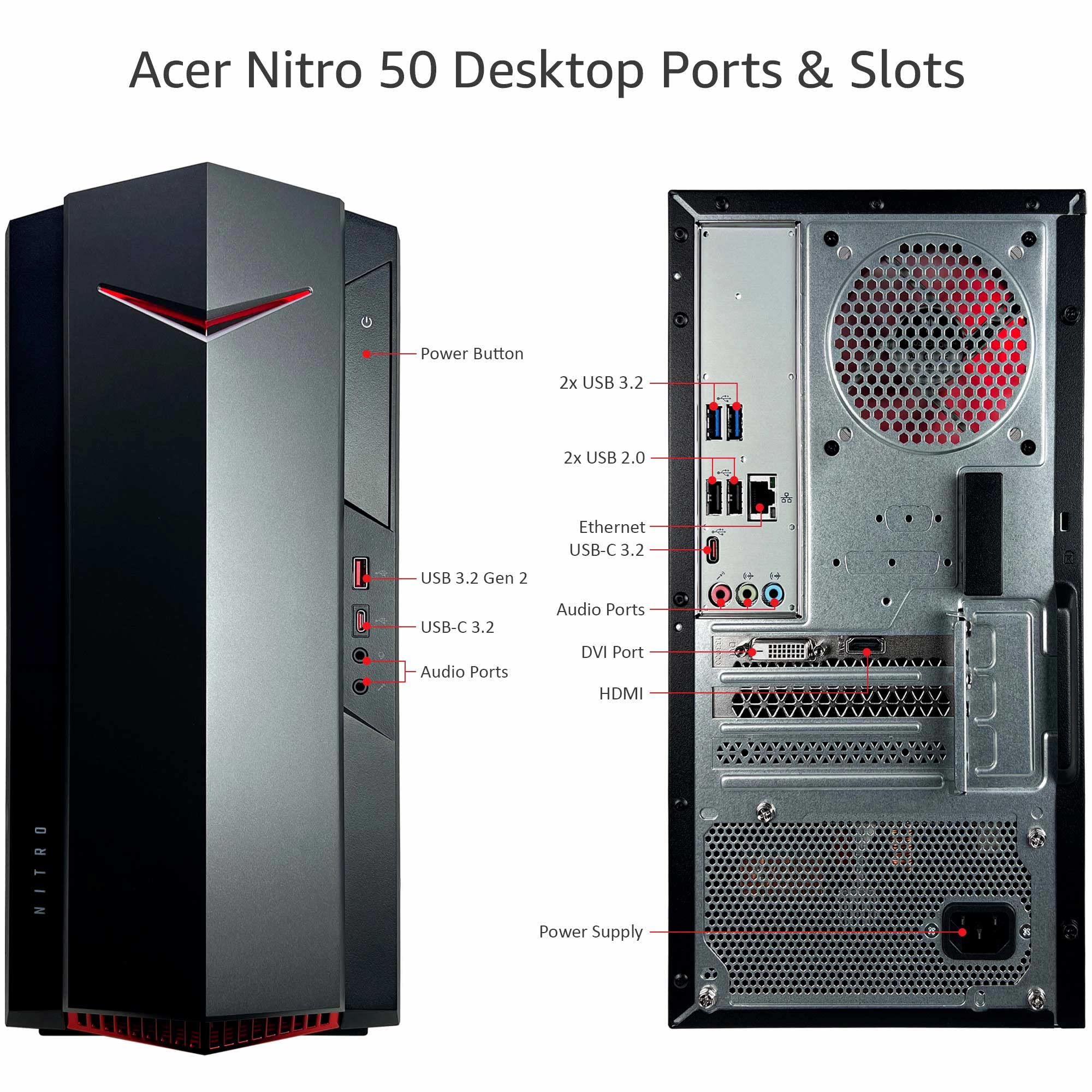 acer Nitro 50 N50 Gaming Desktop Computer - 12th Gen Intel Core i5-12400F 6-Core up to 4.40GHz CPU, 64GB RAM, 512GB NVMe SSD + 6TB HDD, GeForce GTX 1650 4GB Graphics, Intel Wi-Fi 6, Windows 11 Home