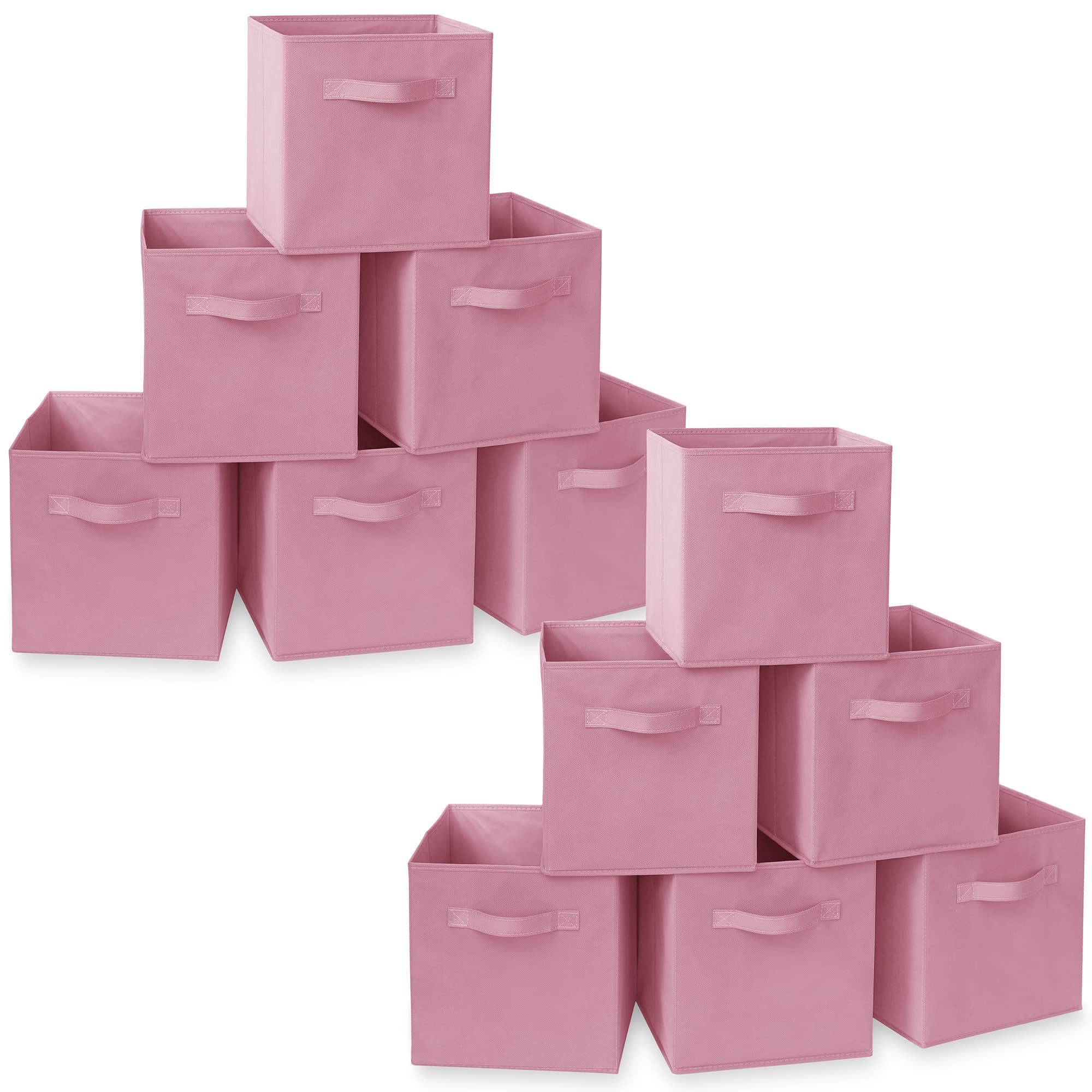 Casafield Set of 12 Collapsible Fabric Cube Storage Bins, Light Pink - 11" Foldable Cloth Baskets for Shelves, Cubby Organizers & More