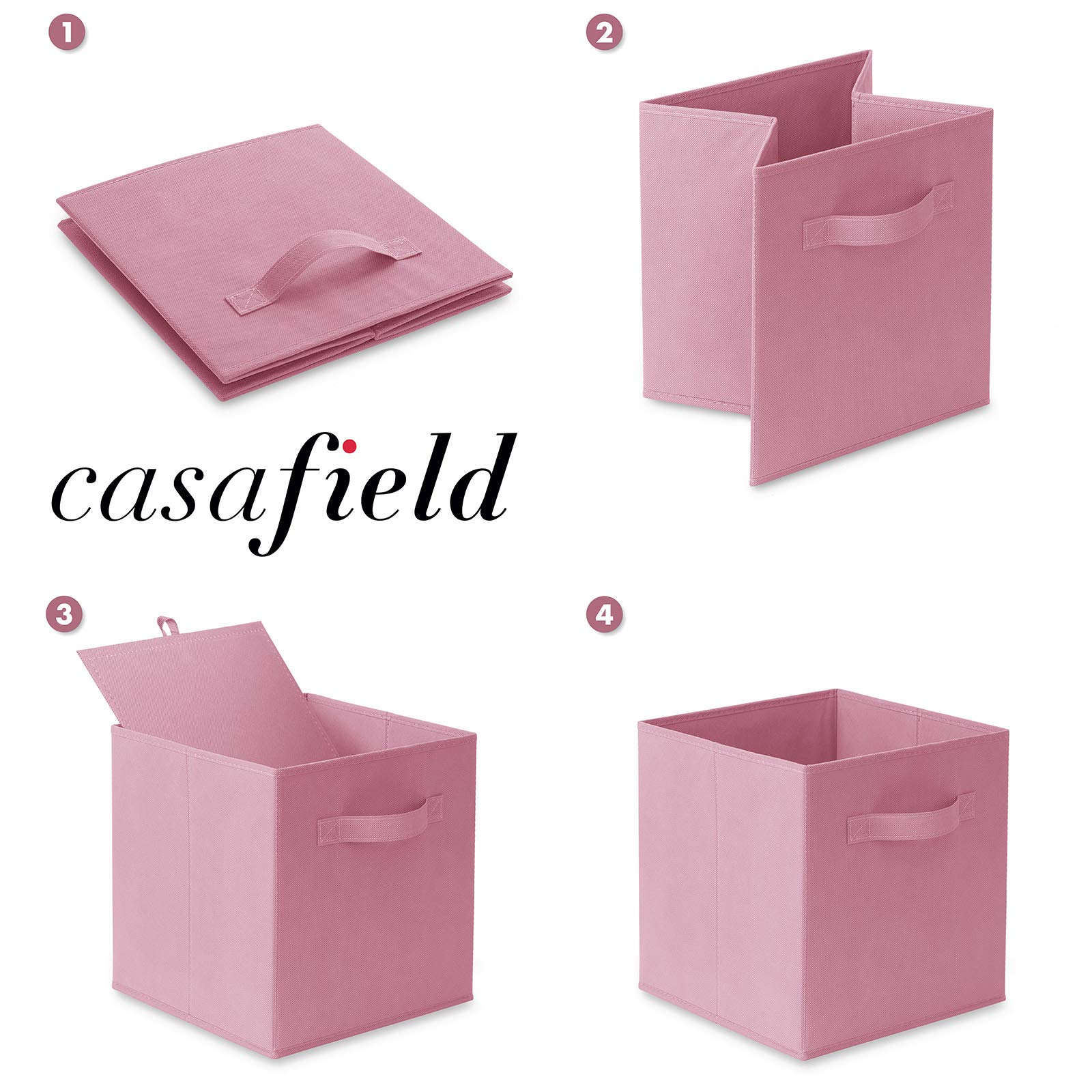 Casafield Set of 12 Collapsible Fabric Cube Storage Bins, Light Pink - 11" Foldable Cloth Baskets for Shelves, Cubby Organizers & More