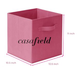 Casafield Set of 12 Collapsible Fabric Cube Storage Bins, Hot Pink - 11" Foldable Cloth Baskets for Shelves, Cubby Organizers & More