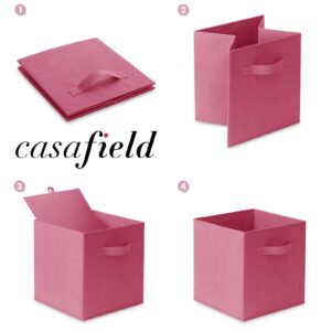 Casafield Set of 12 Collapsible Fabric Cube Storage Bins, Hot Pink - 11" Foldable Cloth Baskets for Shelves, Cubby Organizers & More