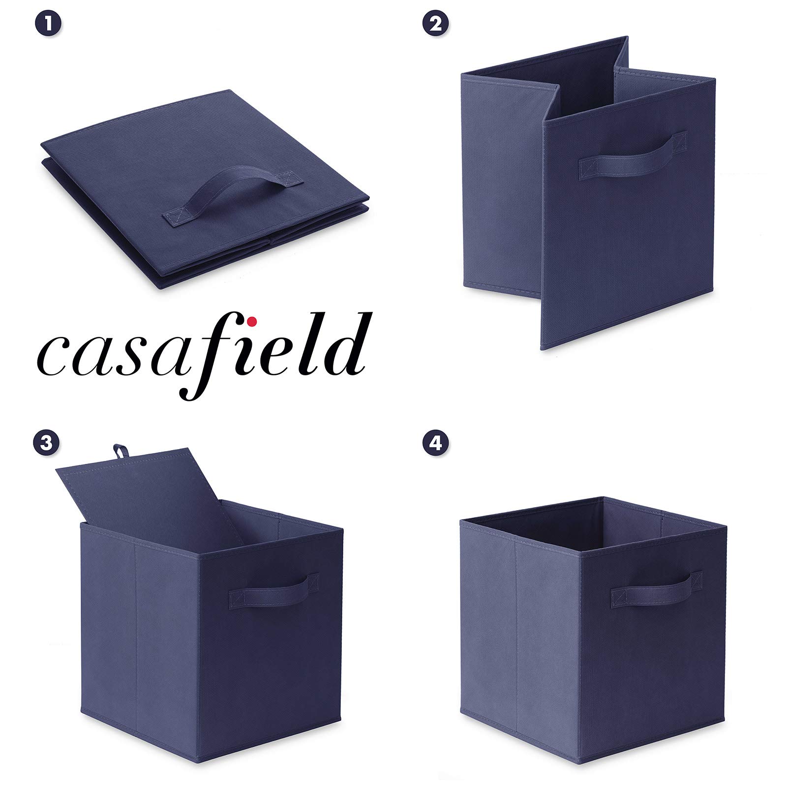 Casafield Set of 12 Collapsible Fabric Cube Storage Bins, Navy Blue - 11" Foldable Cloth Baskets for Shelves, Cubby Organizers & More