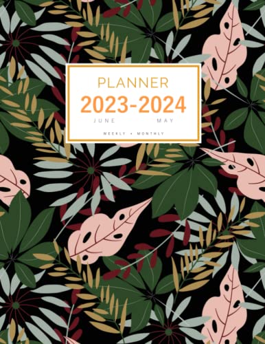 Planner 2023-2024: 8.5 x 11 Weekly and Monthly Organizer from June 2023 to May 2024 | Massive Tropical Leaf Design Black