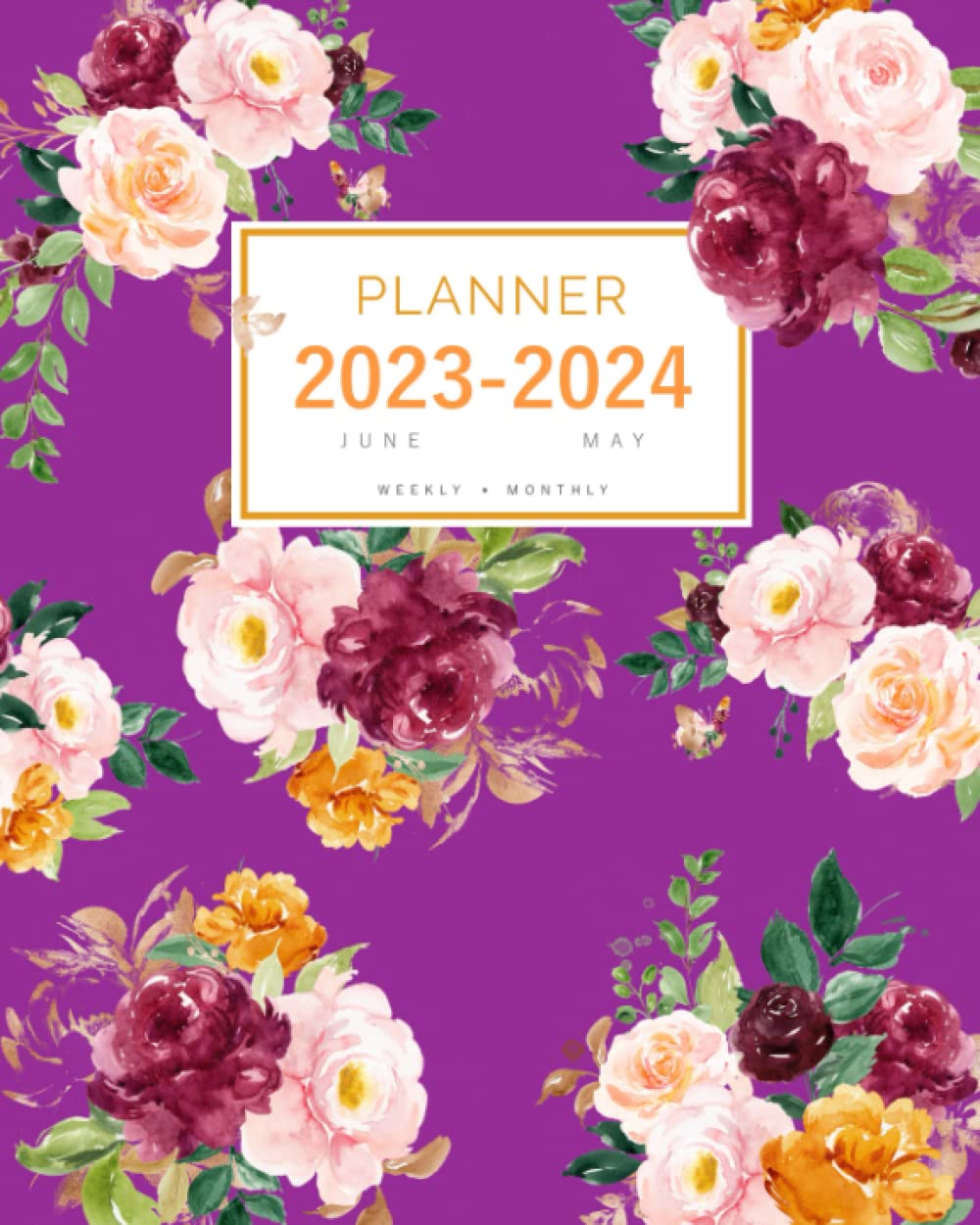 Planner 2023-2024: 8x10 Weekly and Monthly Organizer Large from June 2023 to May 2024 | Watercolor Flower Arrangement Design Purple