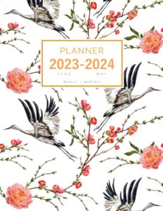 planner 2023-2024: 8.5 x 11 weekly and monthly organizer from june 2023 to may 2024 | traditional japanese bird flower design white