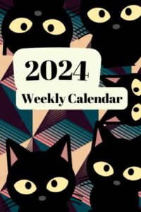 2024 weekly calendar, planner, notebook, 126 pages, for cat lovers