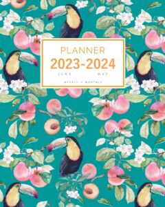 planner 2023-2024: 8x10 weekly and monthly organizer large from june 2023 to may 2024 | vintage rose wildflower berry design teal