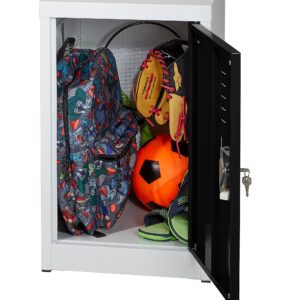 AdirOffice Kids Steel Metal Storage Locker - Heavy Duty Storage Organizer with Key and Hanging Rods - Ideal for Home, Gym & School - (24 in 1 Door, Black)