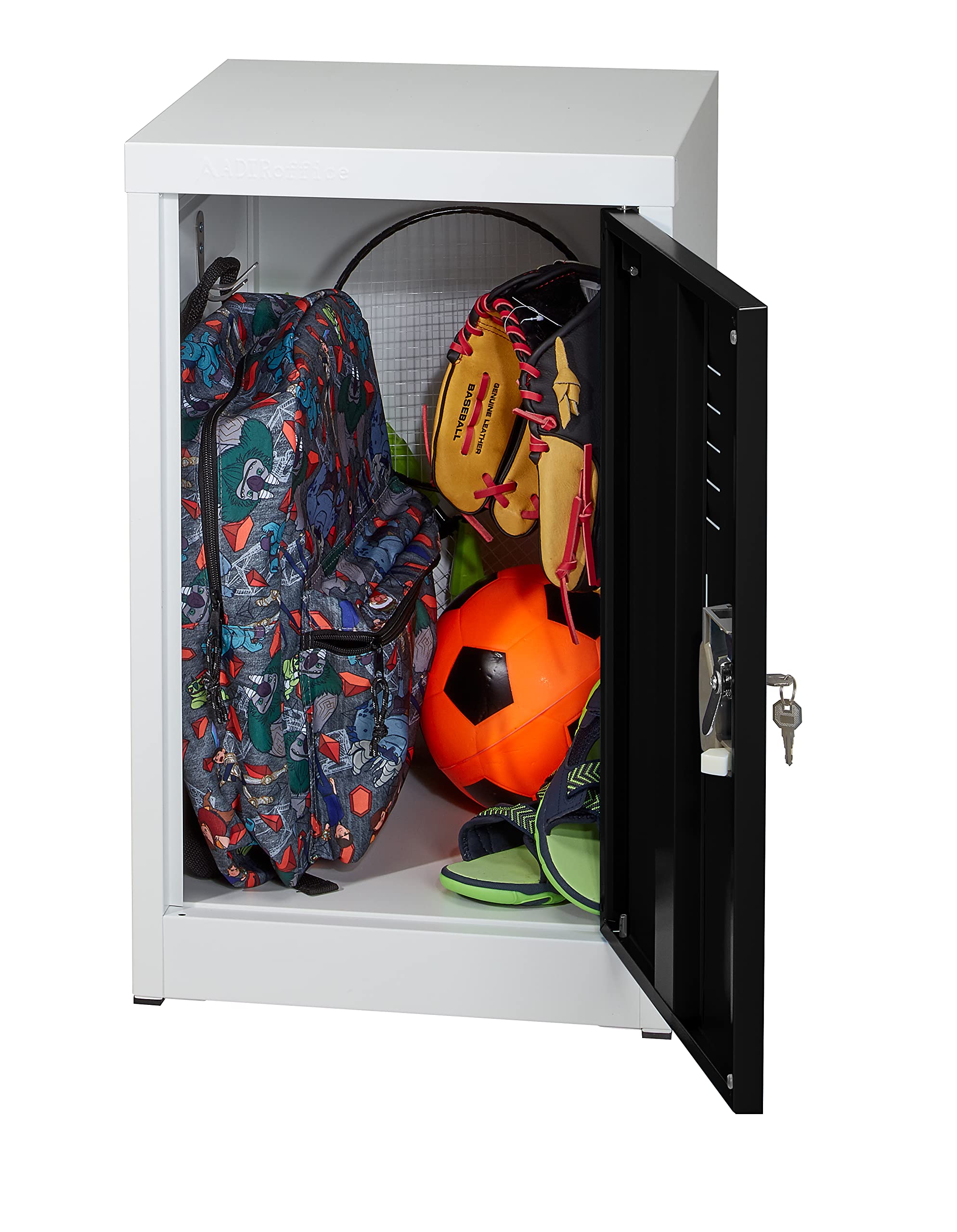 AdirOffice Kids Steel Metal Storage Locker - Heavy Duty Storage Organizer with Key and Hanging Rods - Ideal for Home, Gym & School - (24 in 1 Door, Black)